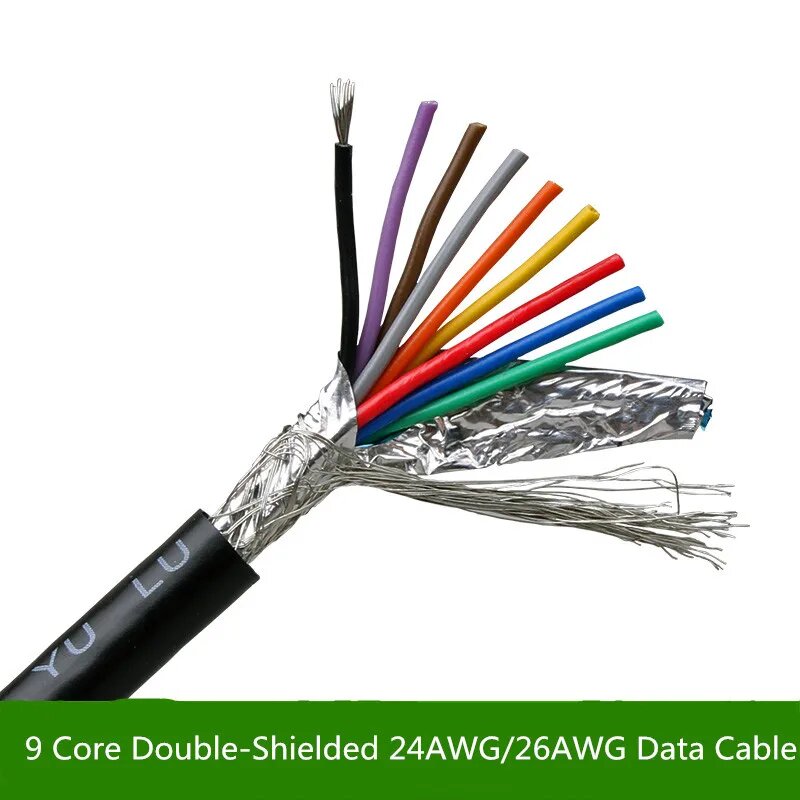 Экранированный кабель 9 жил 1 метр медный чёрный 24AWG/26AWG для усилителя 26 АВГ