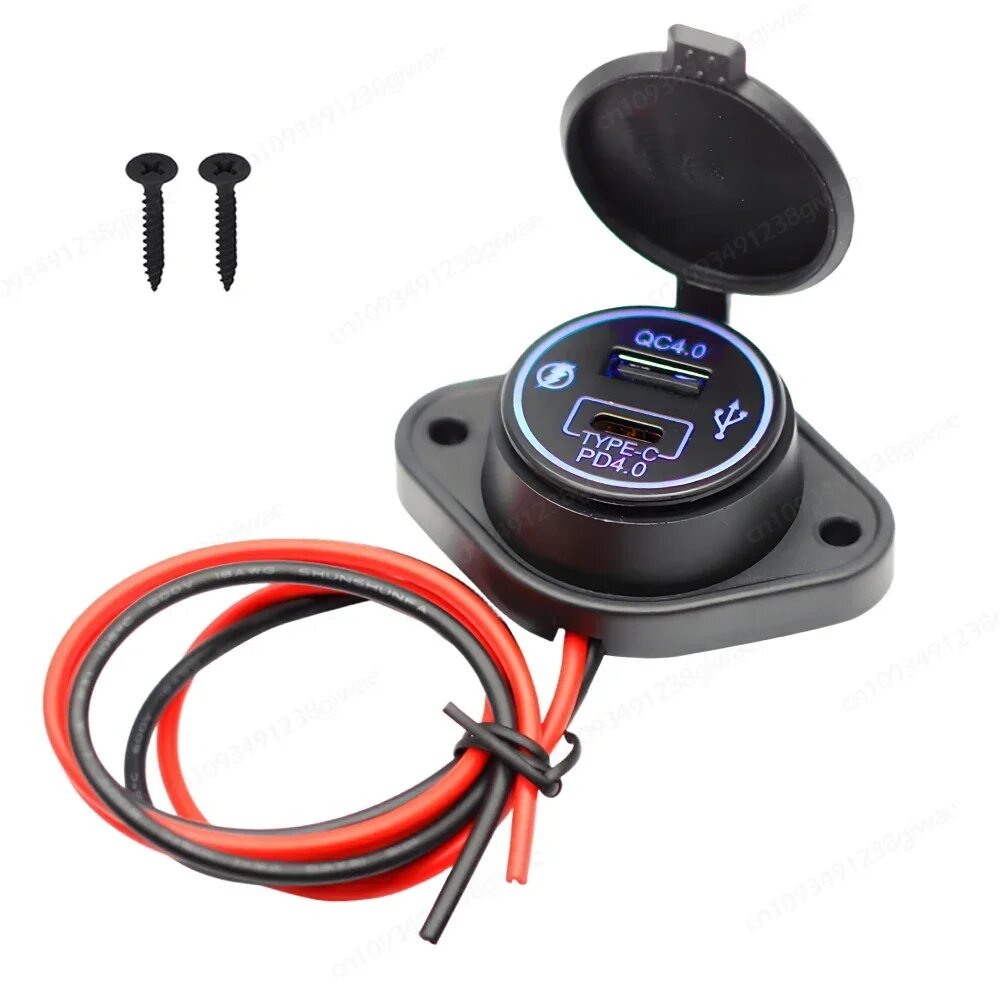 12-24 В PD4.0 + QC4.0 Dual USB C Автомобильное зарядное устройство Адаптер розетки Крепление на панель зарядки для автофургонов Мотоцикл Лодка ATV Кемпер Караваны