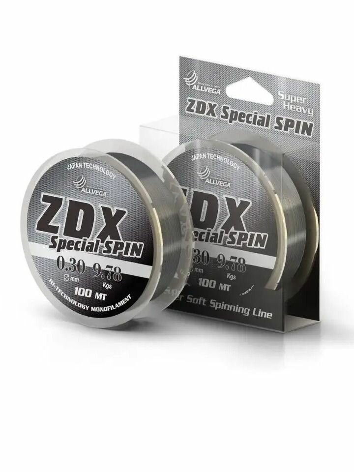 Леска для рыбалки монофильная ZDX 100м, 0,30мм, 9,78кг светло-серая