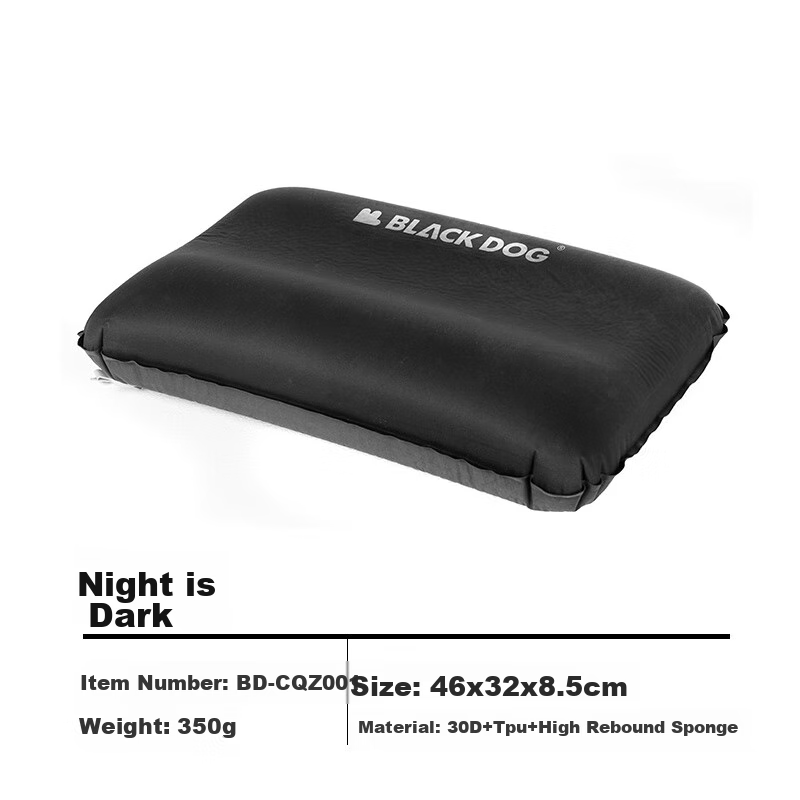 Черный пуховик Black Dog для кемпинга: автоматический надувной подушка, портативная, ночная черная Цвет：Автоматическое