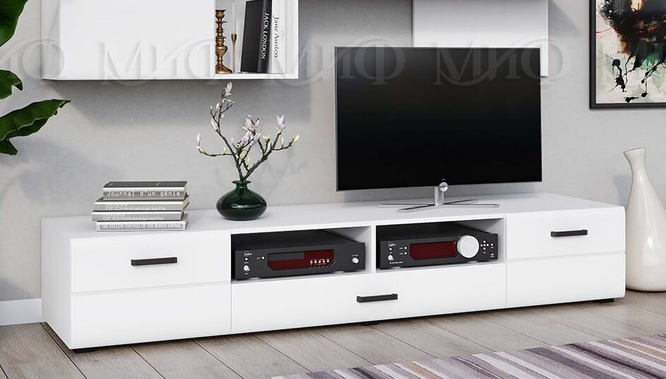 Нэнси New Тумба ТВ (2дв.+1ящ.) (Белый глянец холодный, Белый)