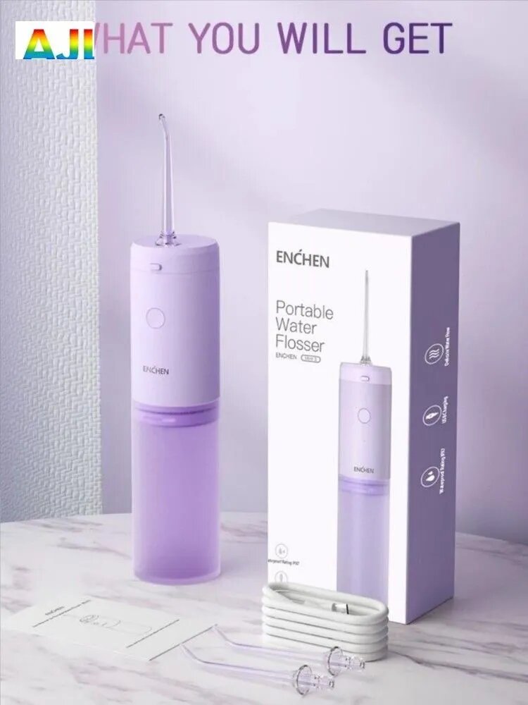 ENCHEN Water Flosser Беспроводной портативный ирригатор для полости рта с 3 режимами и 3 сменными насадками, для путешествий и дома. — фото 1