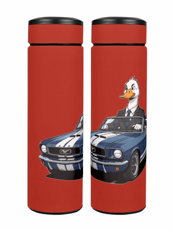 Термос «Деловой гусь за рулём автомобиля» (красный)