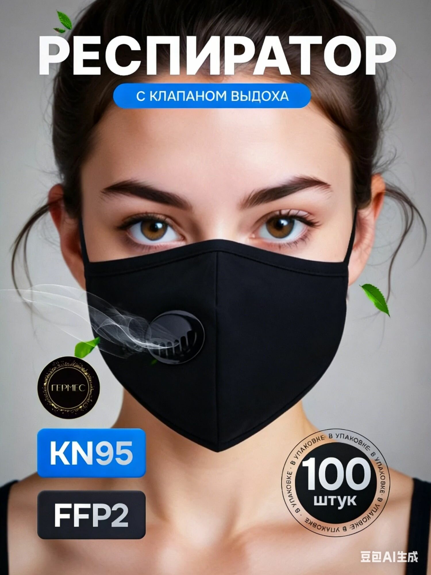 Респиратор-маска KN95, FFP2, многоразовый, с клапаном, 5 слоев, синий