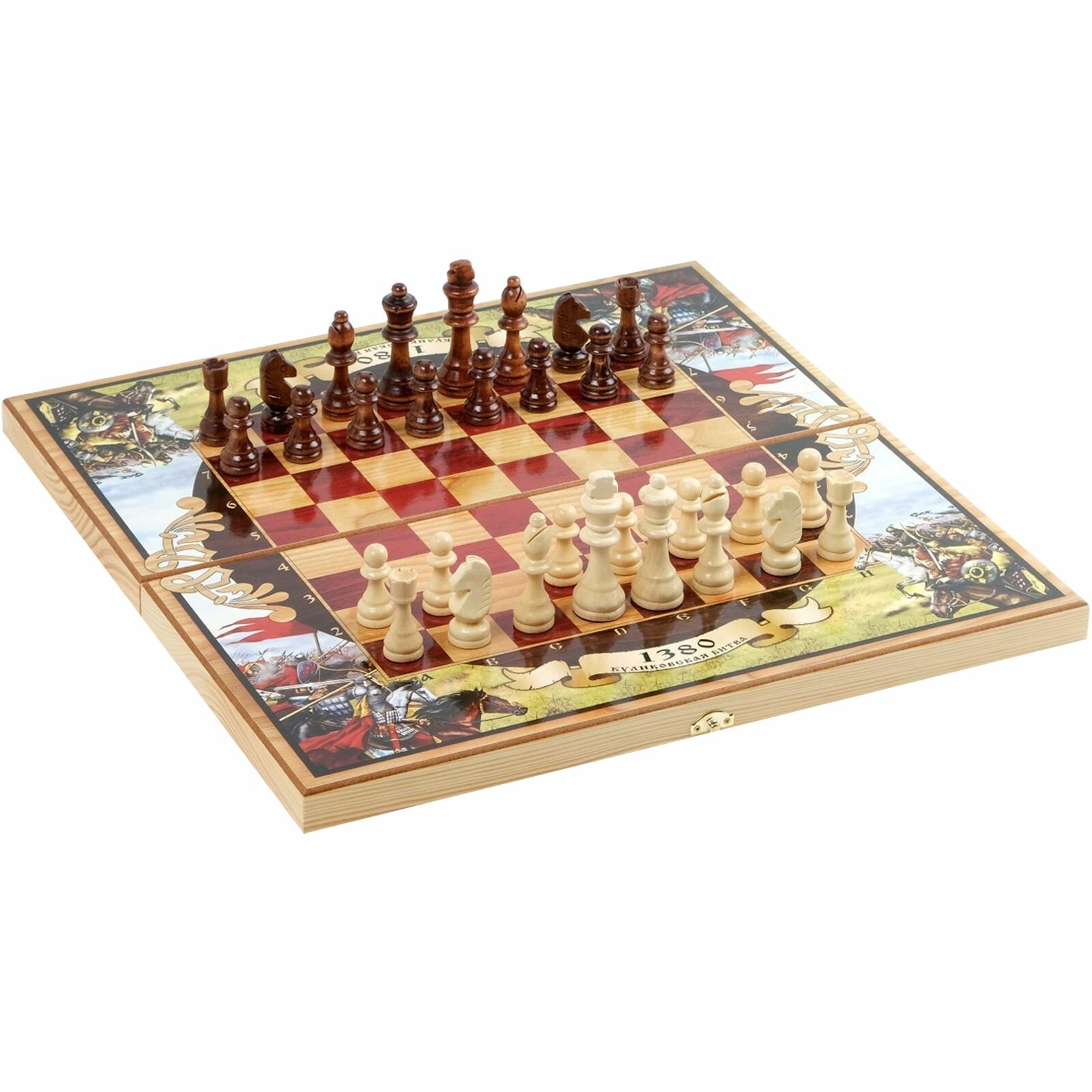 Классические настольные игры 3 в 1 "Куликовская битва" для двоих: шахматы, шашки, нарды, набор игр с доской и фигурами, 50 х 50 см