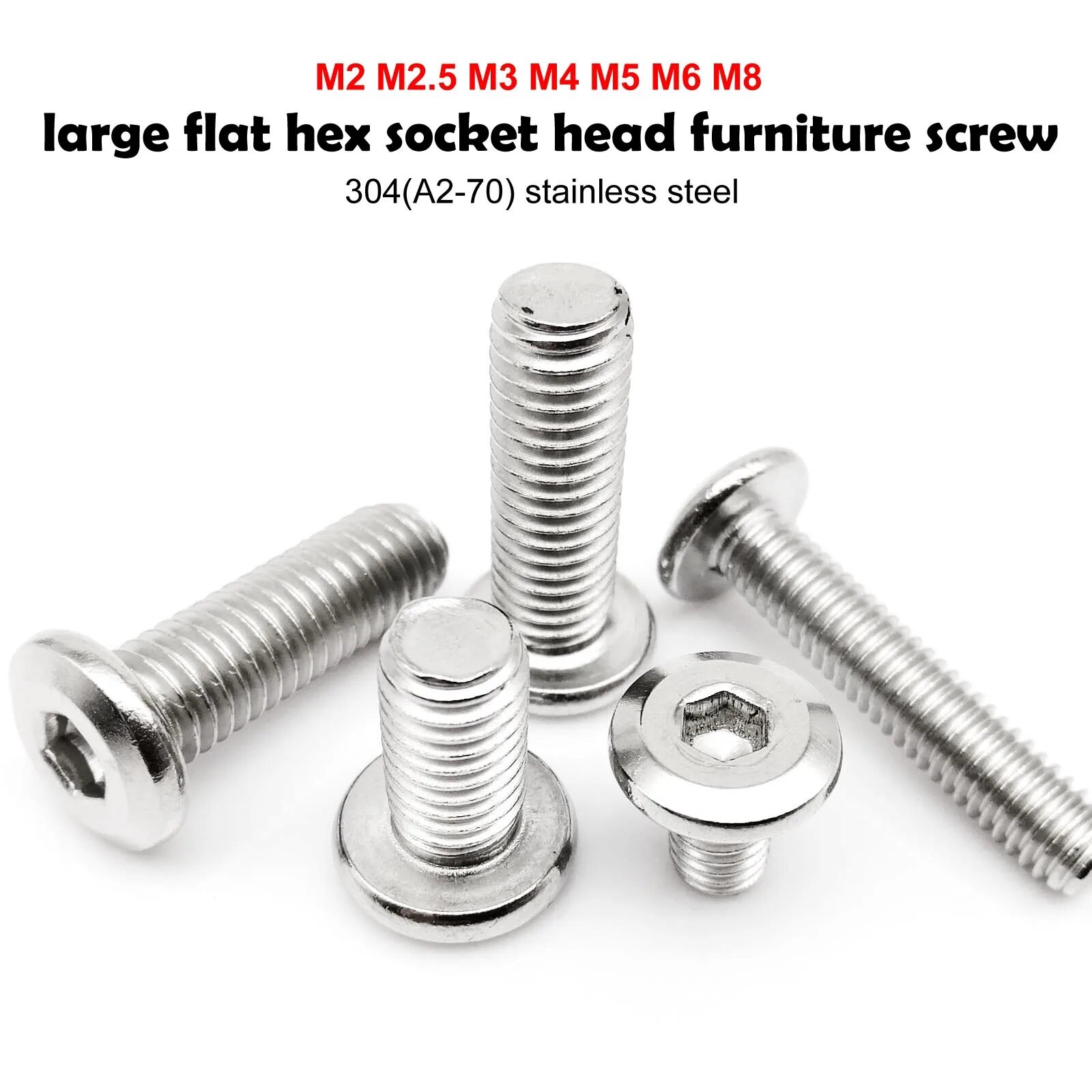 Большая плоская Шестигранная головка M2 M2.5 M3 M4 M5 M6 M8 304 из нержавеющей стали, коннектор с шестигранной головкой, заклепка, винтовой болт для мебели, стола, кровати