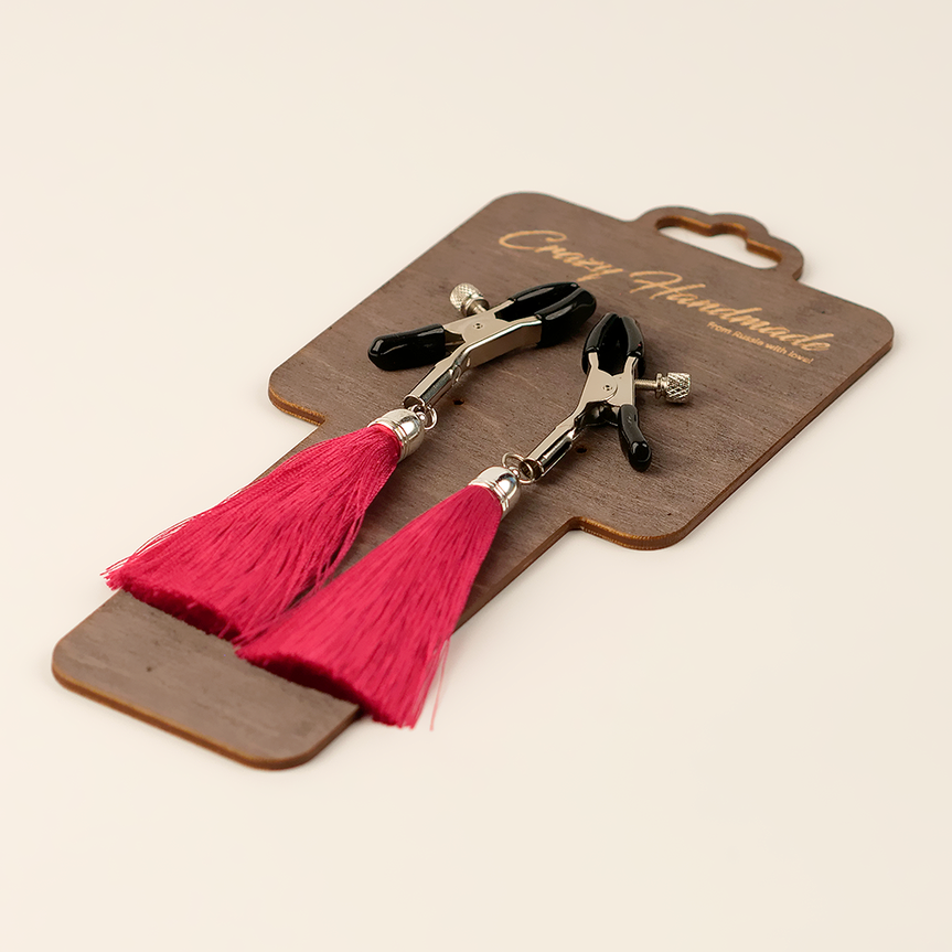 Зажимы на соски «прищепки» с кисточками из шелка (Бордовый) степень зажима регулируется