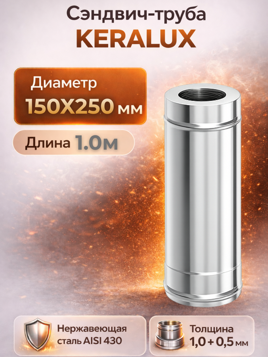 Сэндвич-труба кералюкс (430 1,0мм/0,5мм) д.150х250, L-1м