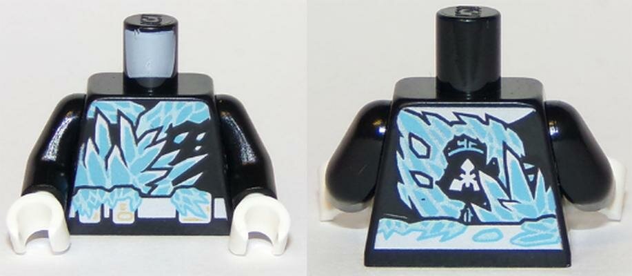Деталь Lego 973pb3199c01 Torso Ninja Robe with White Belt and Spinjitzu Ice Burst Pattern / Black Arms / White Hands