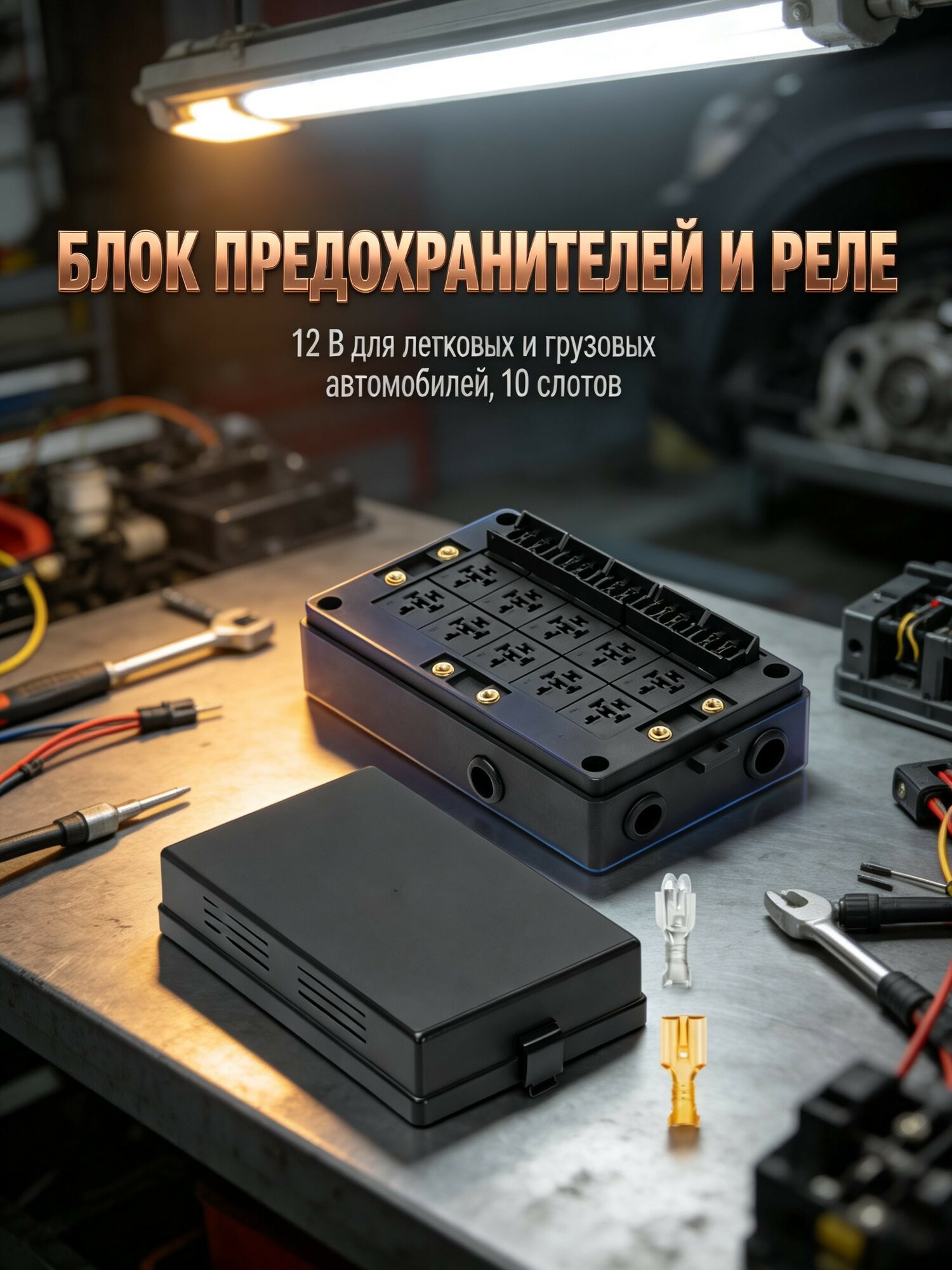 Блок предохранителей и реле 12 В для легковых и грузовых автомобилей — 15 слотов ATC/ATO, 10 слотов реле, клеммы