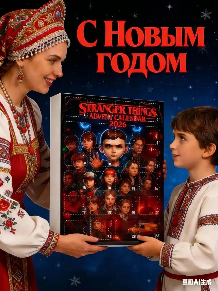 Адвент-календарь "Очень странные дела" на 24 дня, пластик, 18x26x10 см, красный