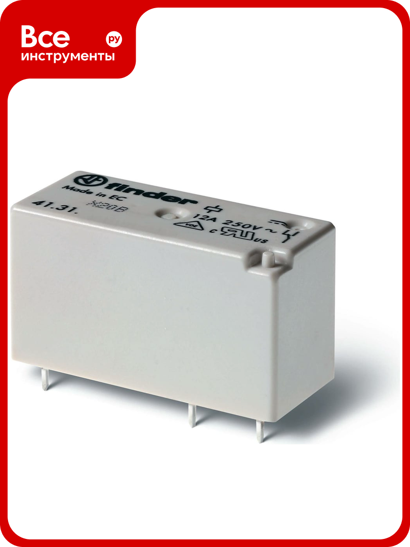 Низкопрофильное реле Finder 1 перекидной контакт 12А, = 24В DC, - герметичное, 413190240010