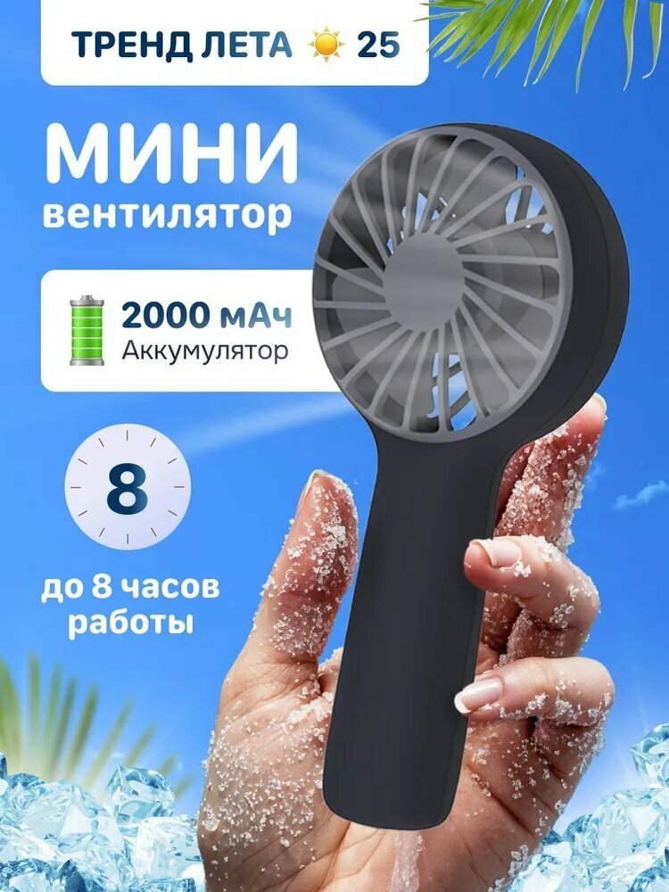 Портативный мини-вентилятор ручной SOLOVE 2000mAh 3 Speed Type - C, с ремнем на шею, темно-синий
