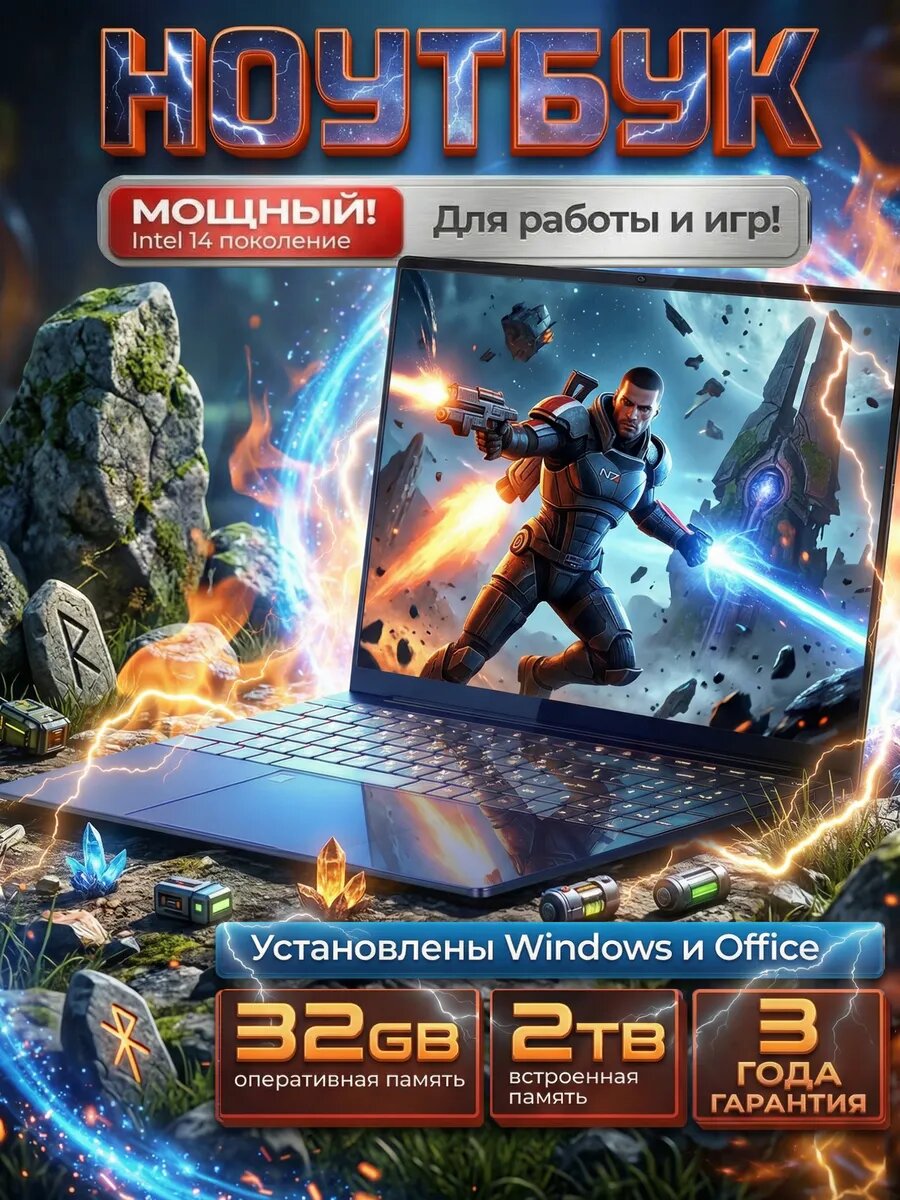 Ноутбук Intel H-Series, RAM 32GB, SSD 2048GB, 2026 + Windows, Office