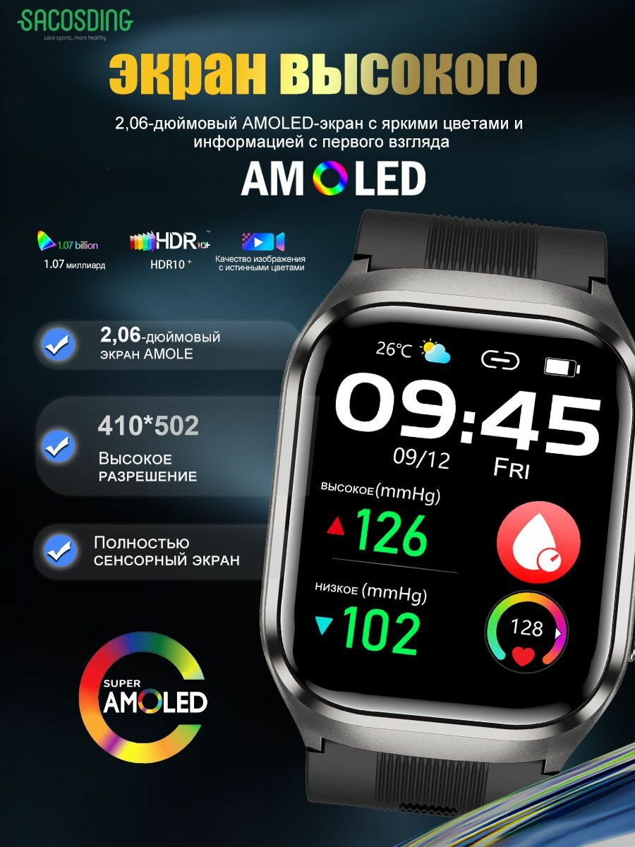 Cмарт часы с измерением давления и с экг, HRV, PPG — фото 1