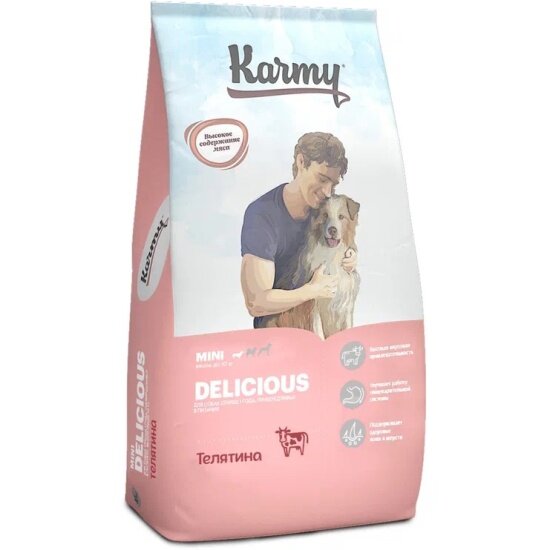Корм сухой Karmy Delicious Mini Adult Телятина, для привередливых собак мелких пород, 10кг