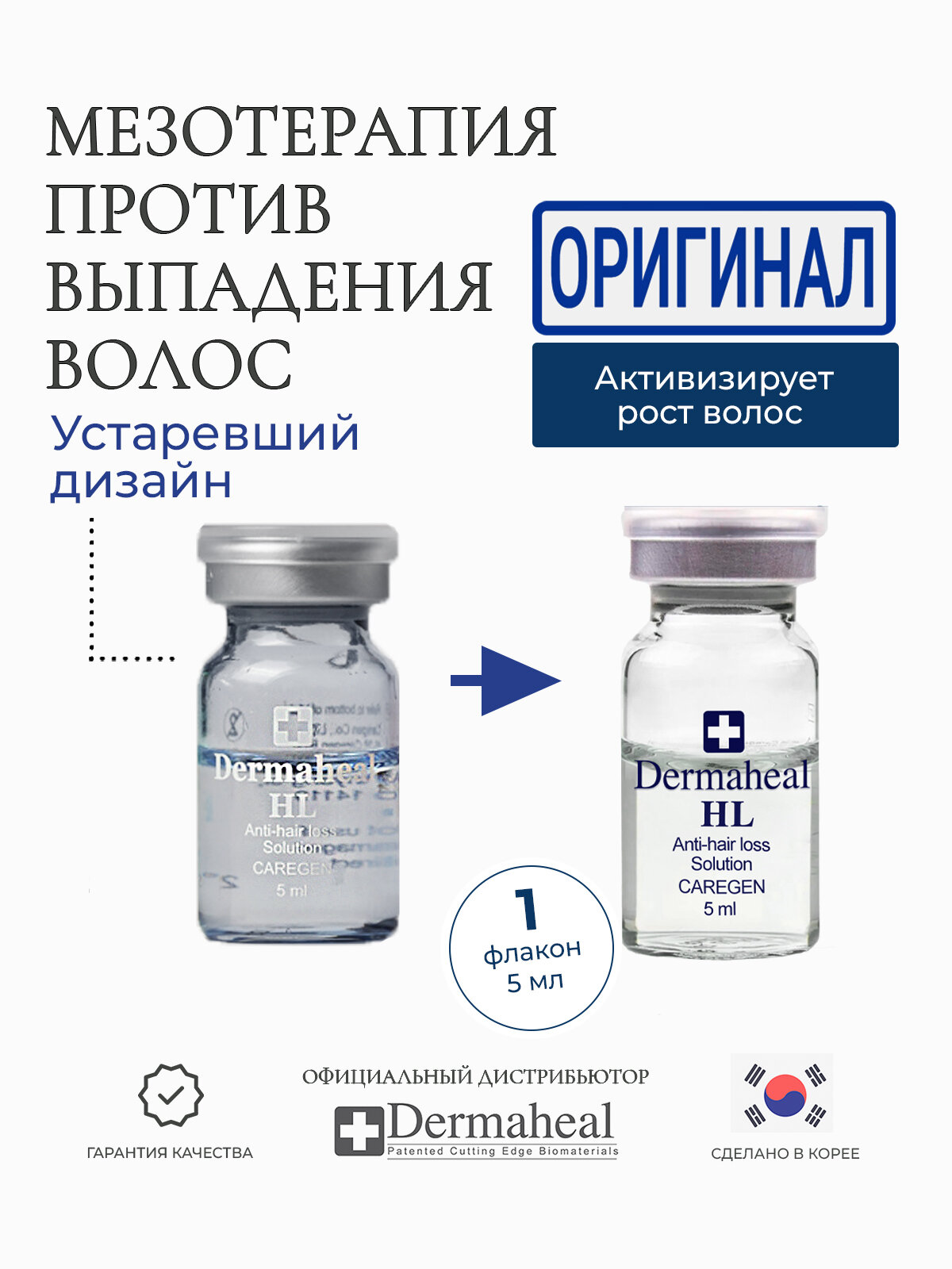 Dermaheal сыворотка витамины для волос от выпадения, активатор для роста волос, женская и мужская Корейская косметика HL 1 шт * 5 мл