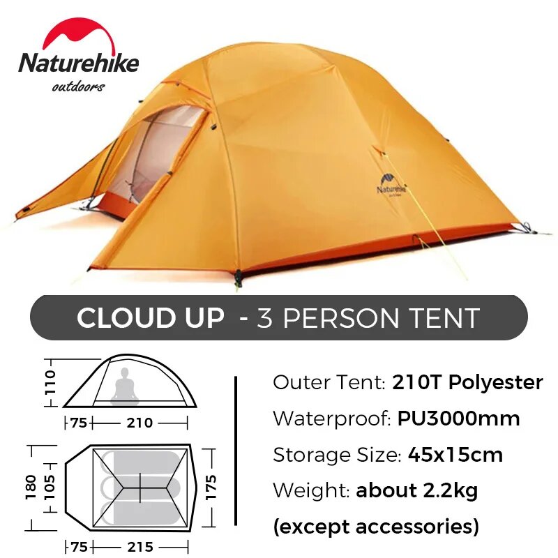 Палатка Naturehike Cloud Up 1 2 3 ультralегкая палатка для кемпинга двойного слоя водонепроницаемая палатка для откры-air походов и трекинга с матрасом