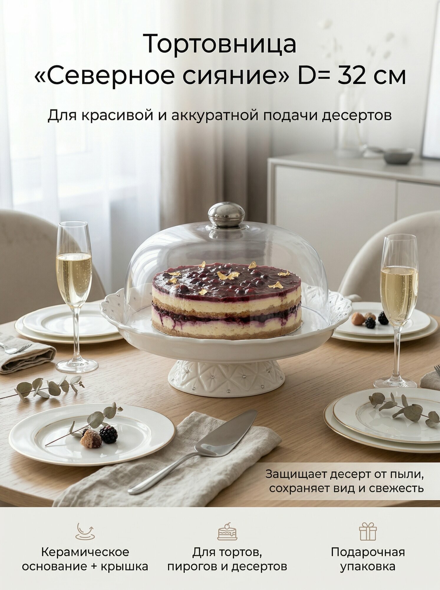 Тортовница Lenardi "Северное сияние", с крышкой, диаметр 32 см