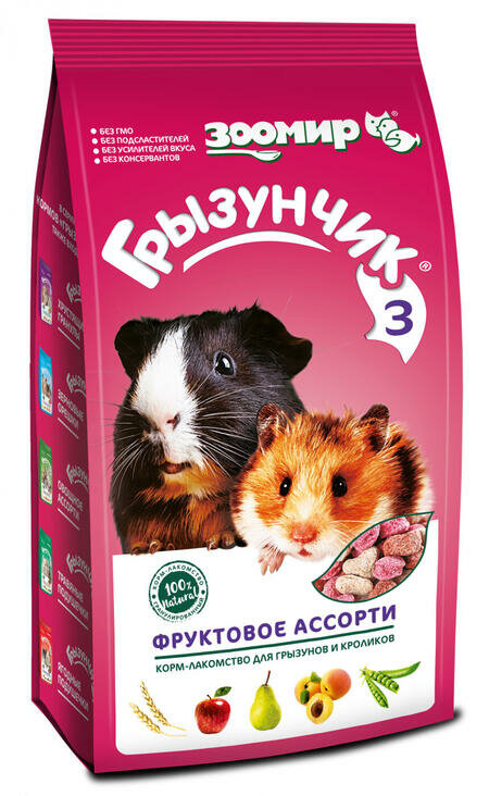 Зоомир Грызунчик №3 18 шт по 200 г корм-лакомство для грызунов и кроликов фруктовое ассорти