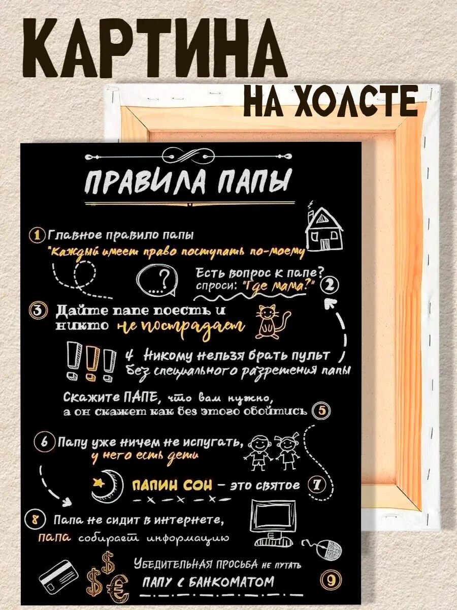 Картина на стену Правила мамы и папы, на подрамнике, 1шт, 55х38 размер.