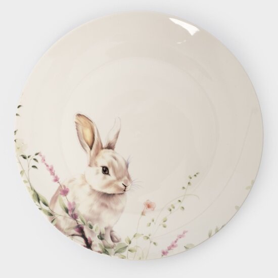 Тарелка обеденная Anna Lafarg Bunny 27 см, фарфор, белая, Кролик в цветах (ANLAF-MJ25-08261)