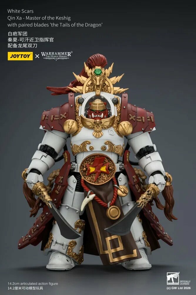 Подарочная модель JOYTOY Warhammer The Horus Heresy1:18 White Scars Qin Xa-Master of the Keshig with paired Blades 'the Tails of the Dragon'