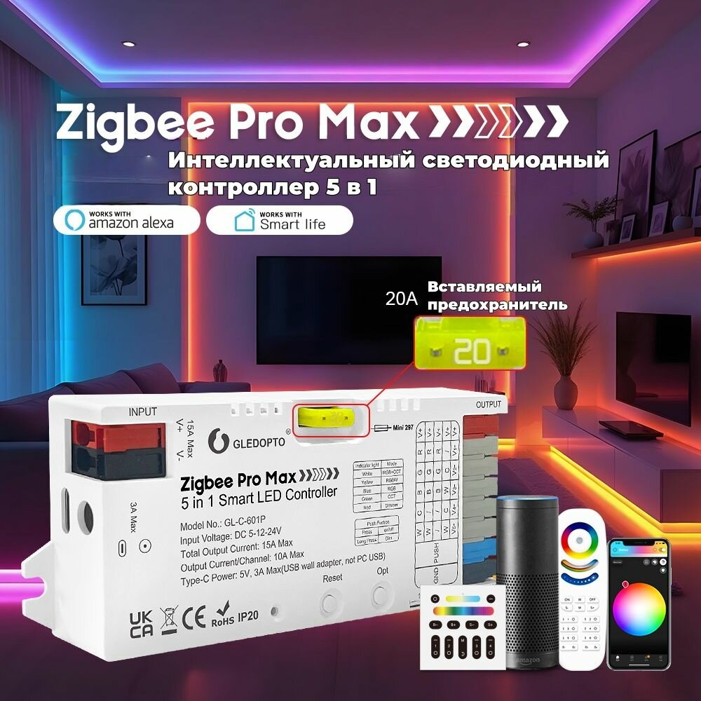 Контроллер светодиодной подсветки Gledopto ZigBee3.0 PRO Max5 в 1