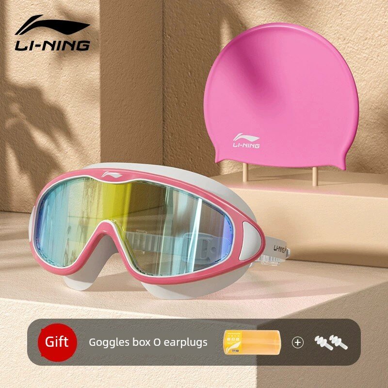 Очки для плавания Li Ning, водонепроницаемые, противотуманные, с высокой четкостью изображения, в большой оправе,