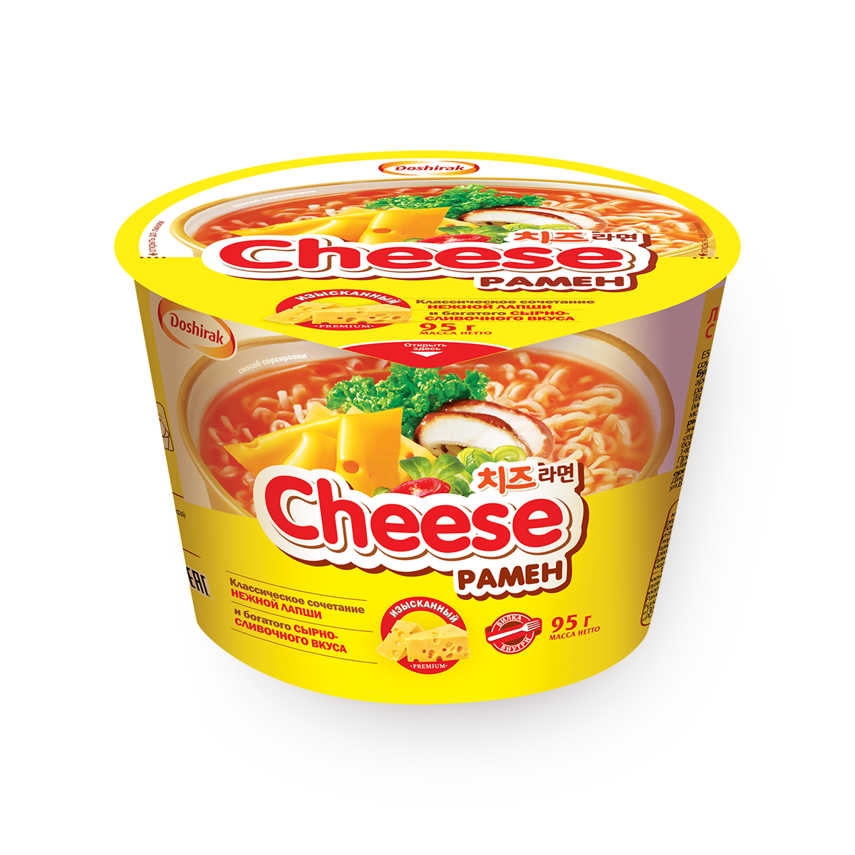 Лапша Doshirak Cheese рамён, с сырным вкусом, 95 грамм, пластиковый контейнер