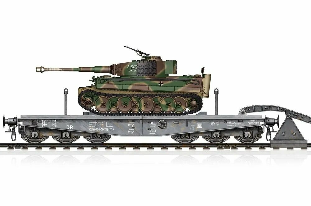 HobbyBoss 8293 4 1/72 Немецкая 80-тонная платформа, оснащенная тяжелым танком "Тигр-1" - среднесрочный тип