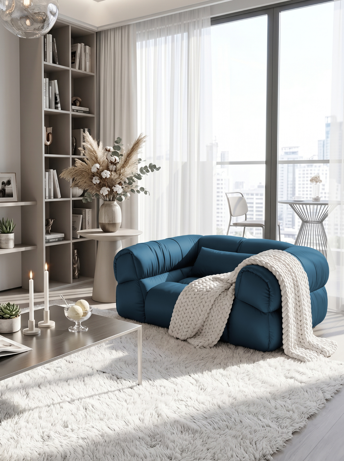 Кресло Шелби Galaxy Blue NOW 155x105x72 см, синий Экокожа, нераскладной Фиеста