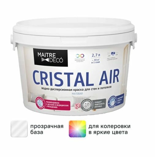 Краска декоративная Maitre Deco Cristal Air Antivirus матовая прозрачная база С 2.7 л