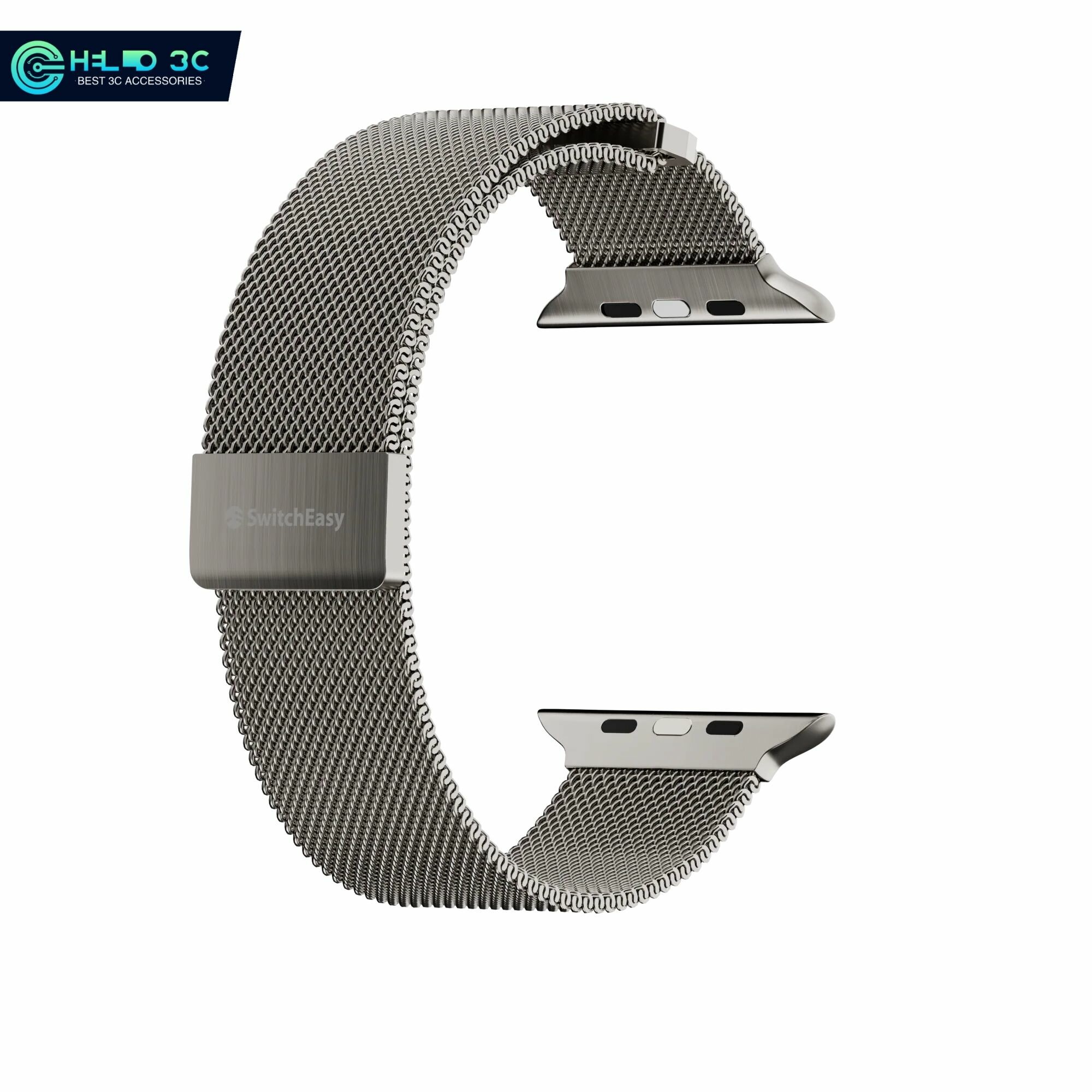 Ремешок SwitchEasy Mesh для Apple Watch S3-S11, Ultra1/2/3, нержавеющая сталь, Миланская петля с магнитным зажимом, черный/серебряный/розовое золото, 44/45/46/49mm, Естественный титановый цвет