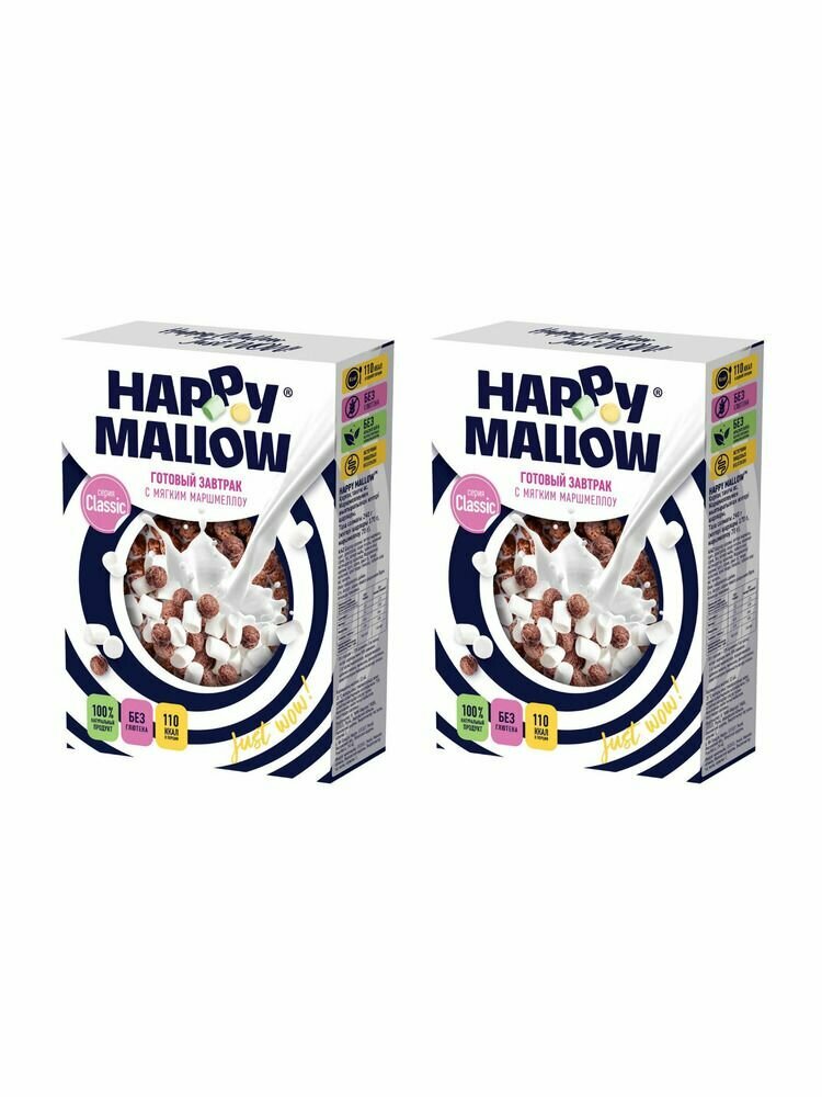Happy Mallow Готовый завтрак Кукурузные шарики с мягким маршмеллоу, 240 г, 2 шт