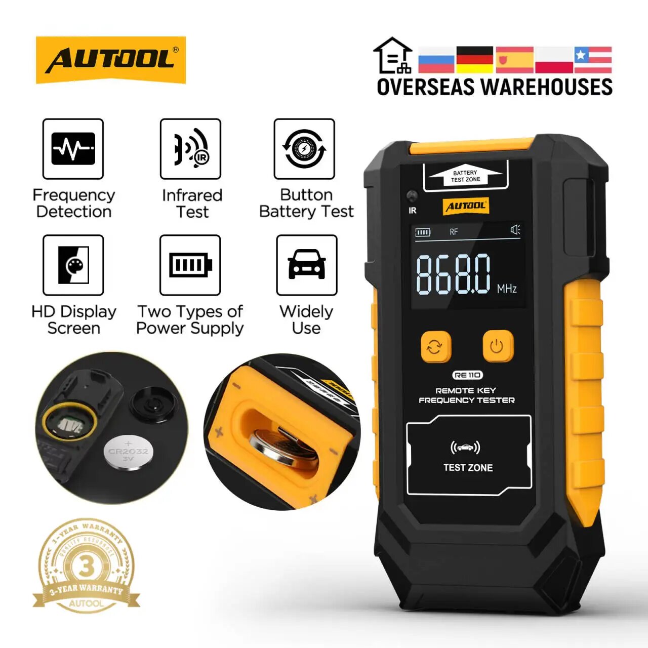 Тестер частоты AUTOOL RE110 для автомобильных ключей, дверей, ТВ, радиочастотный ИК-тестер дистанционного управления, детектор, инструмент для проверки, 315433868902 МГц