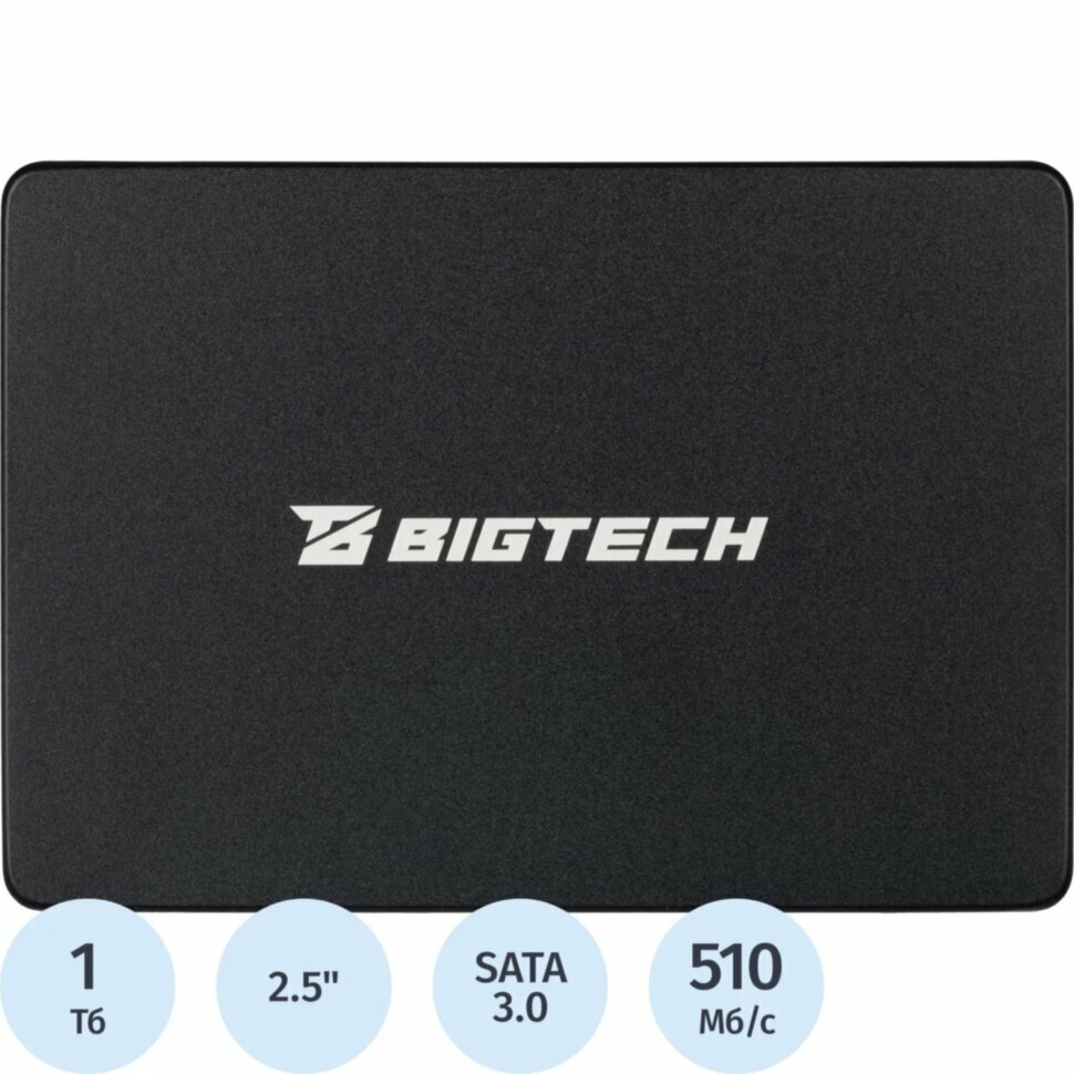 SSD накопитель BigTech 2.5, SATA, 1Tb, TLC, R/W 500/450мб/с(BSDS1000SM), 2288273