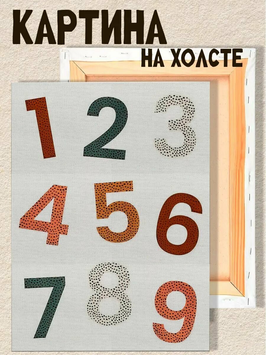 Картина на стену в детскую комнату Цифры, на подрамнике, 1шт, 38х25 размер.