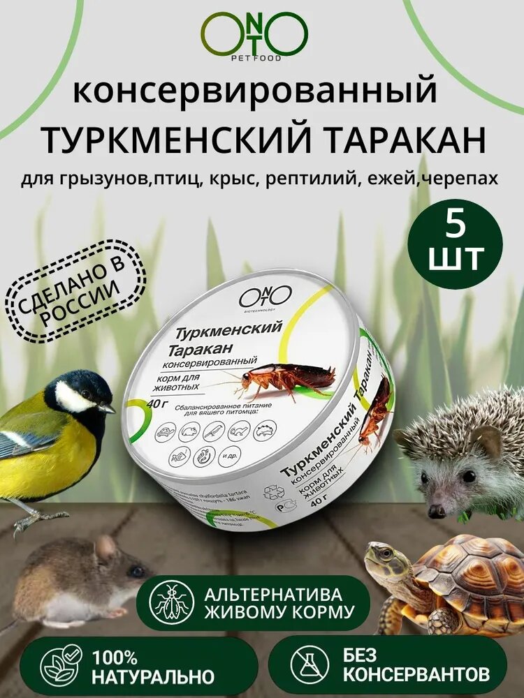 Консервированный туркменский таракан ONTO 40г, для насекомоядных животных, 5 шт