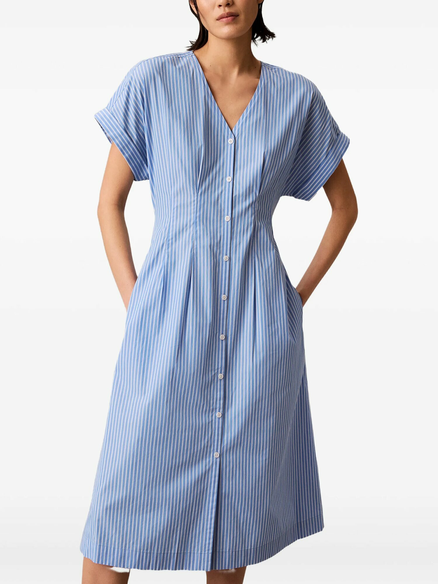 Платье CALVIN KLEIN Striped button-down midi dress, размер 32 EU — фото 1