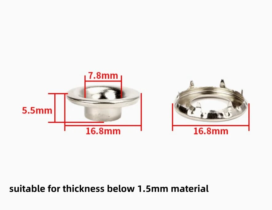 Люверсы из латуни 7,8/9,3/10,5 мм silver ID7.8mm