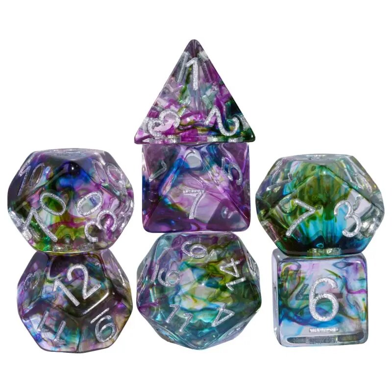 Имитационные цветные глазурные кости Poludie 7 шт. Purple blue