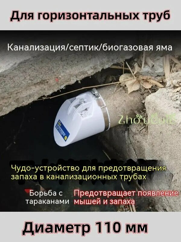 Пластиковый горизонтальный сливной клапан для труб 110mm