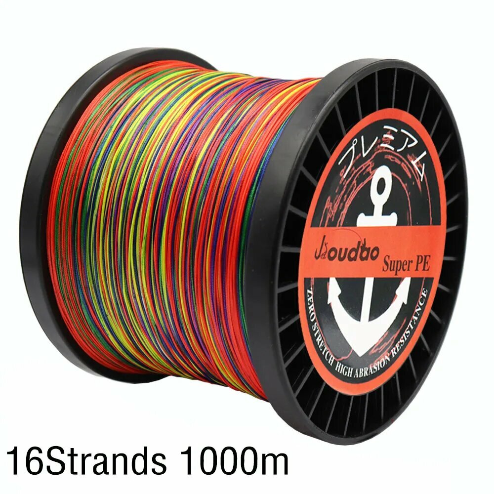 JIOUDAO Плетеная рыболовная леска 16 нитей 300/500/1000 м для No.25- 240LB, 16X 1000m Multicolor