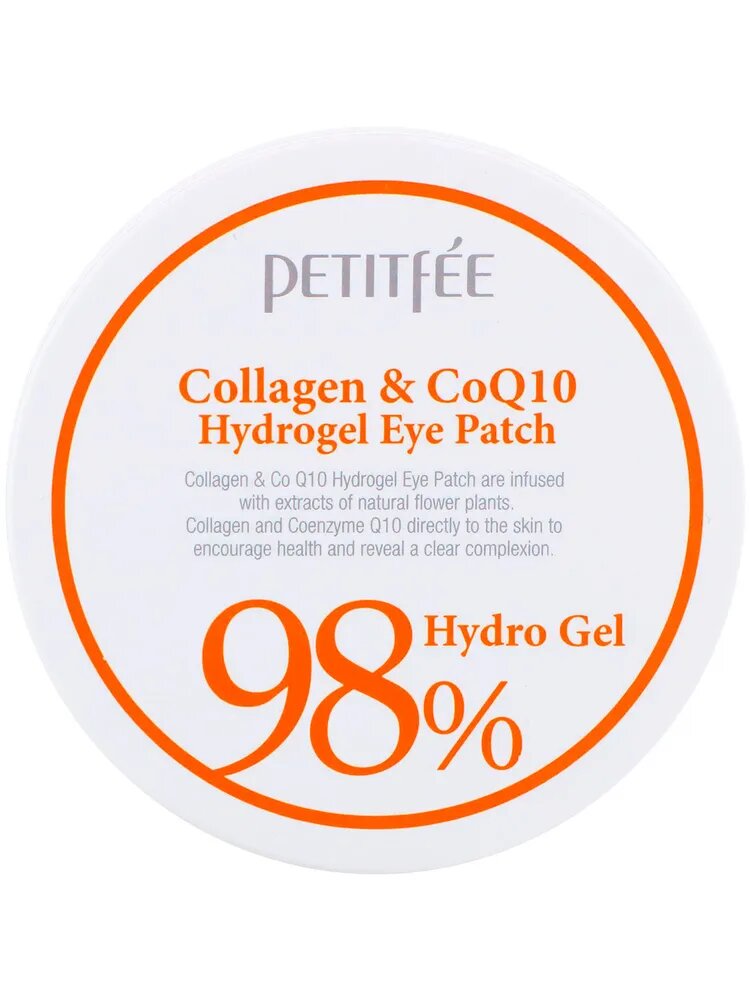 PETITFEE Гидрогелевые патчи для глаз от отеков и морщин Collagen & Co Q10 Hydrogel Eye Patch с коллагеном и коэнзимом, 60 шт