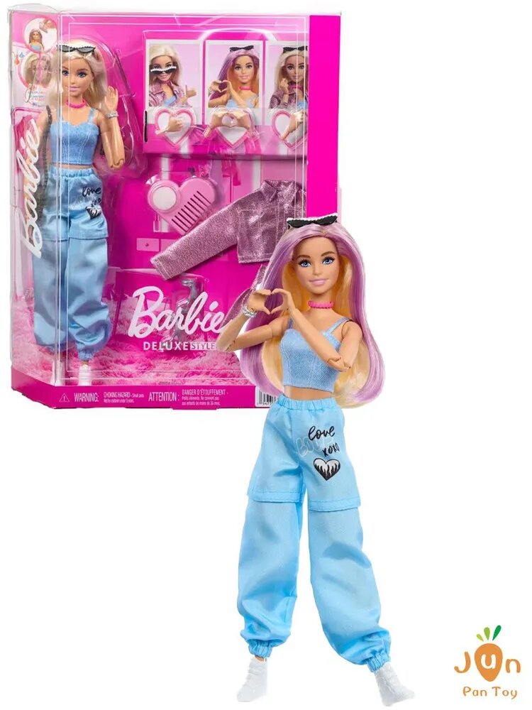 Barbie Deluxe Style Fashion Doll Playset / Модная кукла-наряжалка, включающая в себя 1 куклу и 2 комплекта полных форм и аксессуаров, шарниры куклы можно перемещать, высота около 30 см
