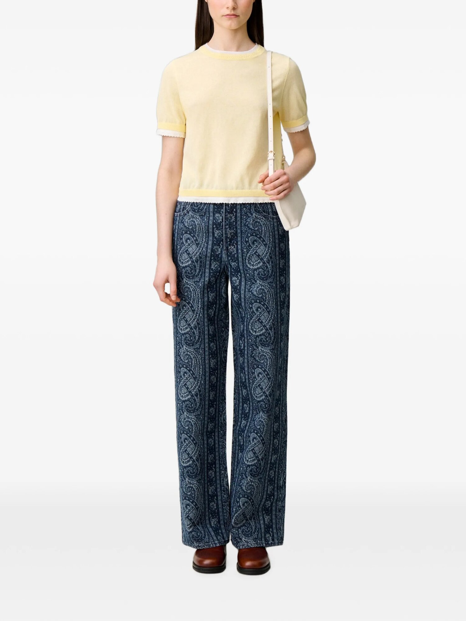 Футболка CLAUDIE PIERLOT Contrast knit jumper, размер 42, светло-желтый — фото 1