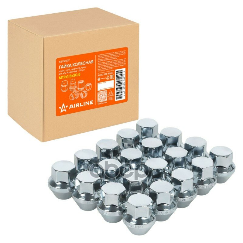 Гайка колесная M12x1.5x30,5, конус, ключ 19, закрытая, хром FORD/VOLVO AIRLINE арт. ASCR007