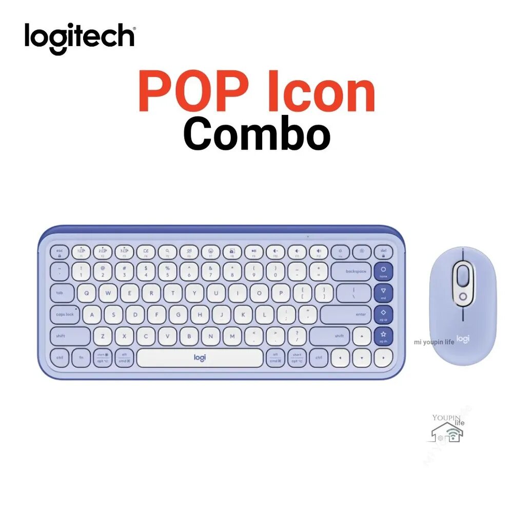 Logitech Комплект клавиатура и мышь беспроводная POP Icon Combo, Английская раскладка, сиреневый