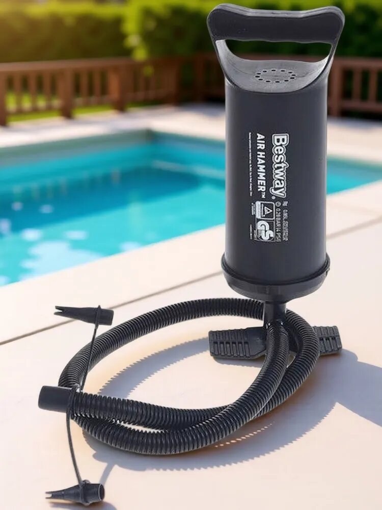Насос ручной Air Hammer, 30 см, 3 насадки, для накачивания бассейна, матраса, лодки, Bestway (62002)
